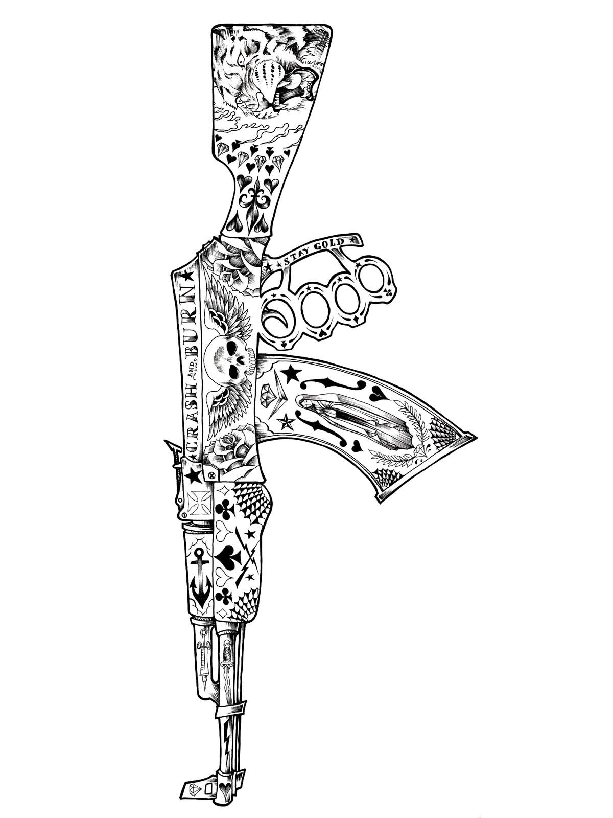 Coloring Pages For boys, Kalashnikov assault rifle (11 pcs) - download ...