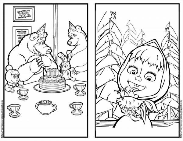 Coloring Pages Masha and Dasha and the bear (37 pcs) - download or ...