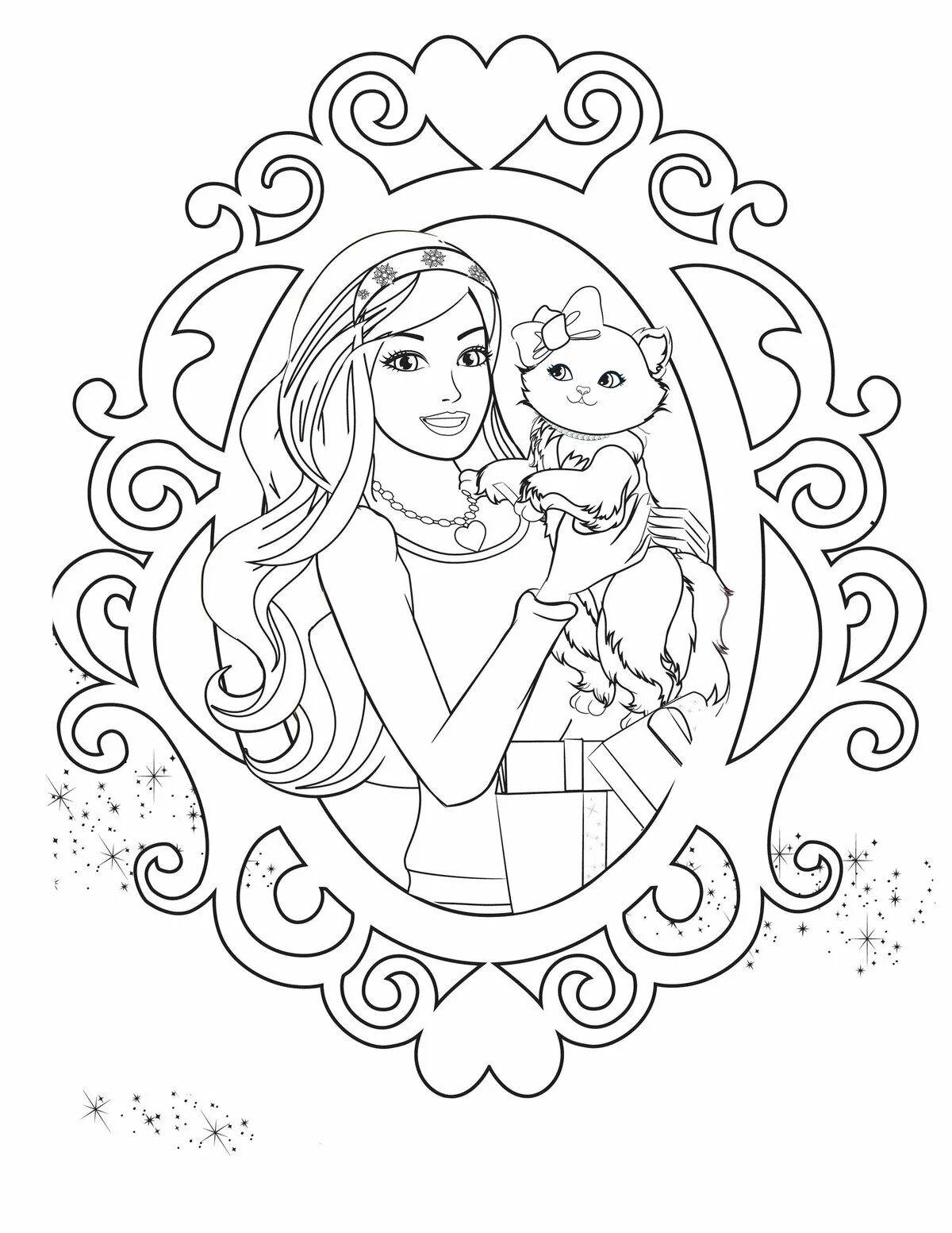 Coloring Pages Barbie with a kitten (38 pcs) - download or print for ...