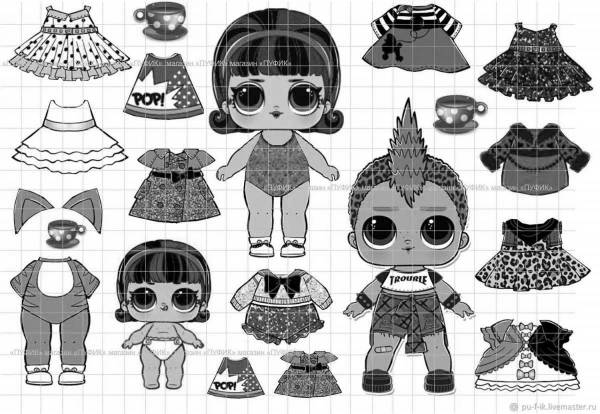 Раскраски Кукла лол отдельно с одеждой и аксессуарами печать (29 шт ...