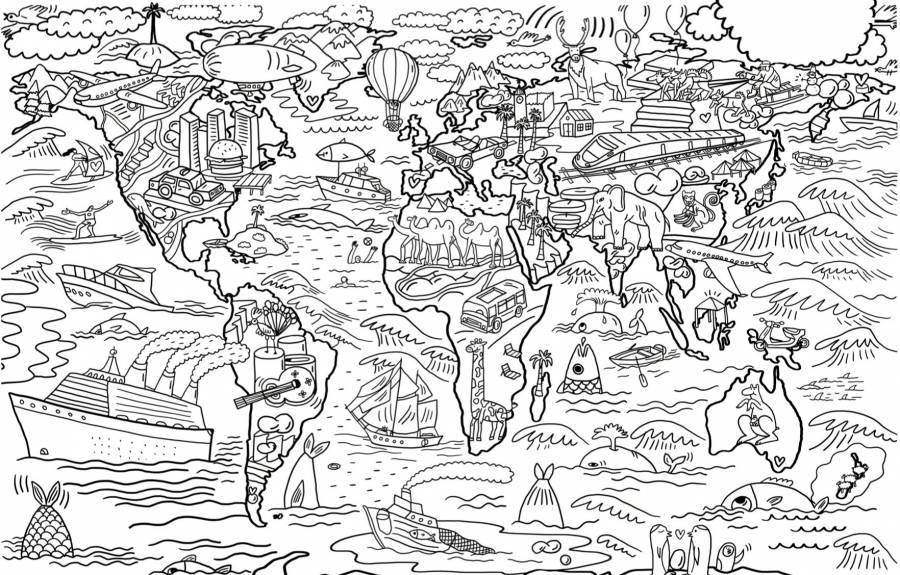 Coloring Pages Giant world map (36 pcs) - download or print for free #29897
