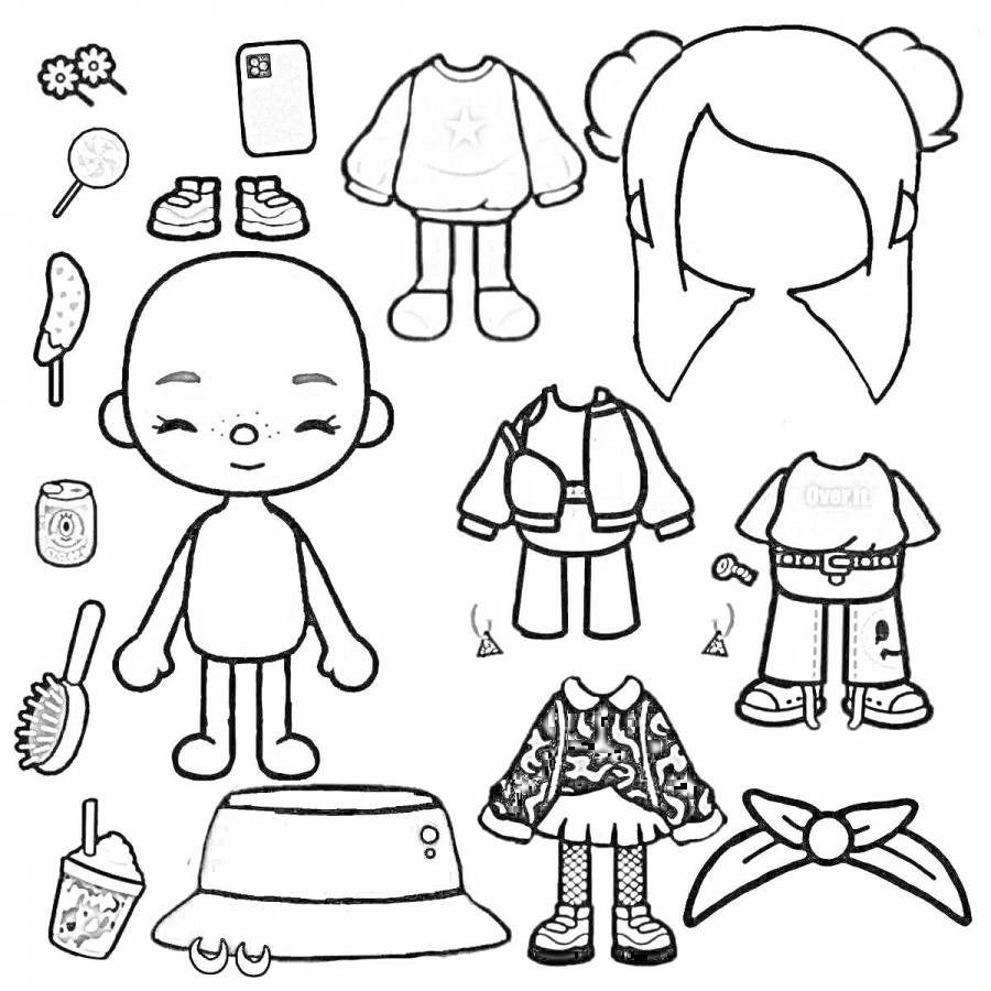 Раскраска Тока Бока набор с одеждой и аксессуарами для вырезания и ...